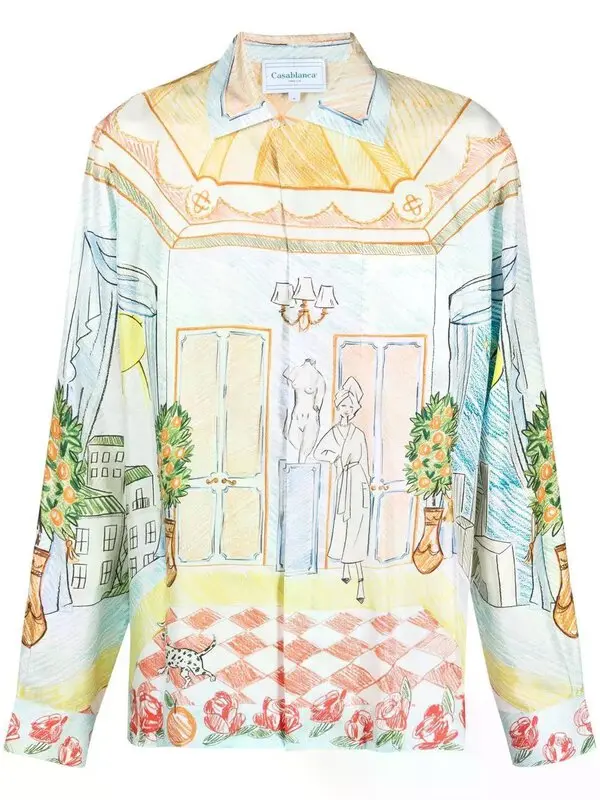 Casablanca Illustration-style Print Silk Shirt - Neutrals