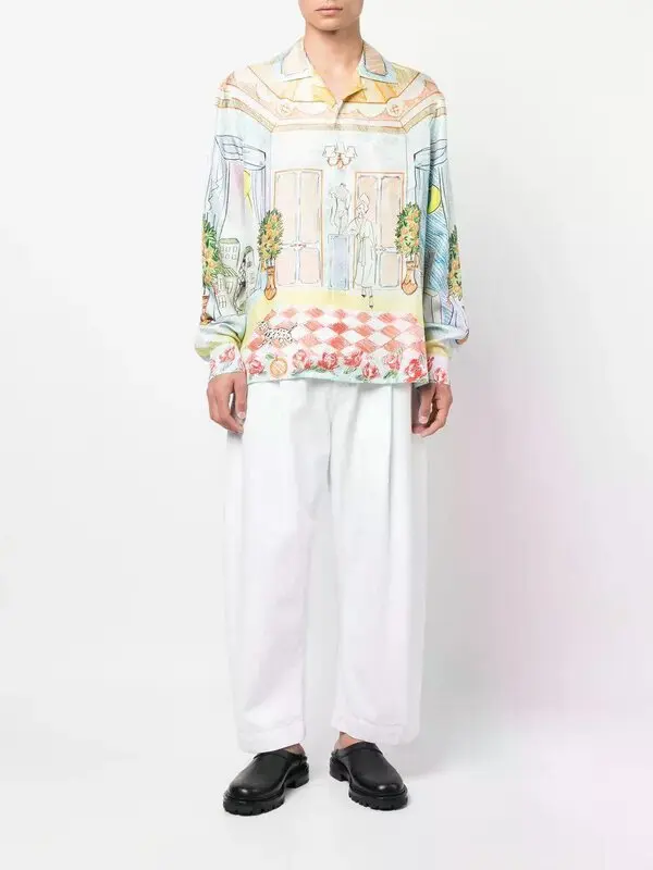 Casablanca Illustration-style Print Silk Shirt - Neutrals