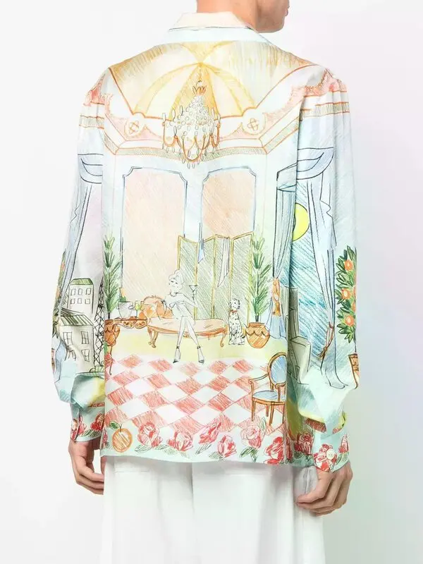 Casablanca Illustration-style Print Silk Shirt - Neutrals