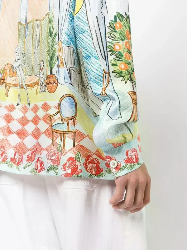 Casablanca Illustration-style Print Silk Shirt - Neutrals
