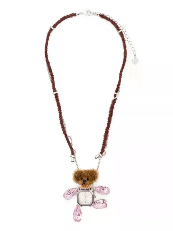 YVMIN Teddy-bear Crystal-embellished Necklace - Silver