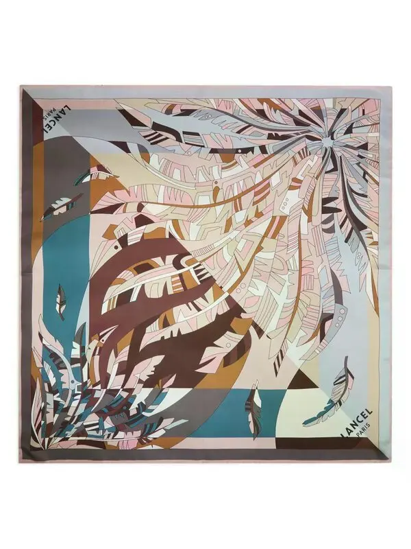 LANCEL Feather-print Silk Scarf - Neutrals