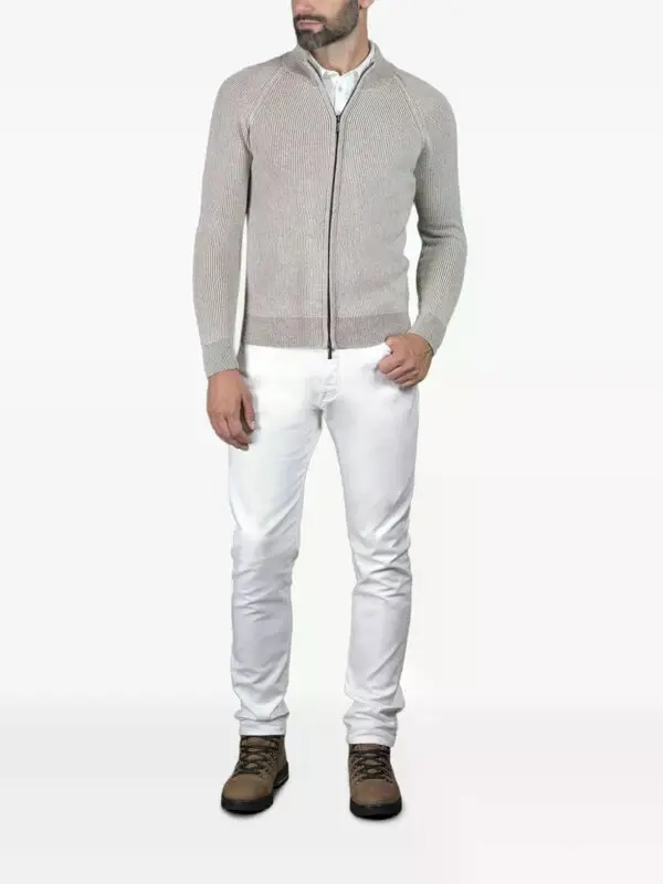 MOORER Ribbed Zip-front Cardigan