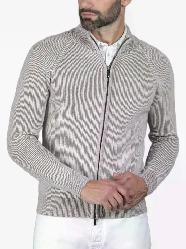 MOORER Ribbed Zip-front Cardigan