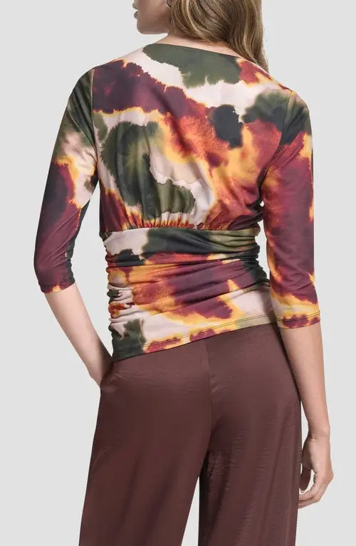 Dkny Ruched Knit Zip-up Top - Ink Diffusion