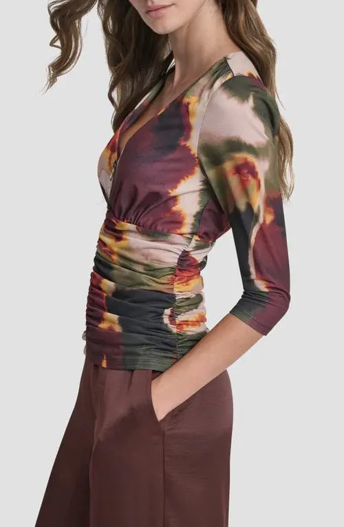 Dkny Ruched Knit Zip-up Top - Ink Diffusion