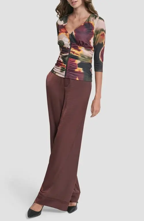 Dkny Ruched Knit Zip-up Top - Ink Diffusion