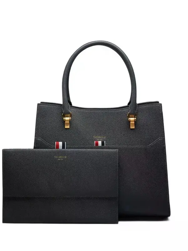 Thom Browne Large Leather Clasp Tote - Grey