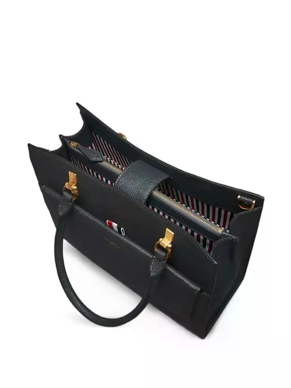 Thom Browne Large Leather Clasp Tote - Grey