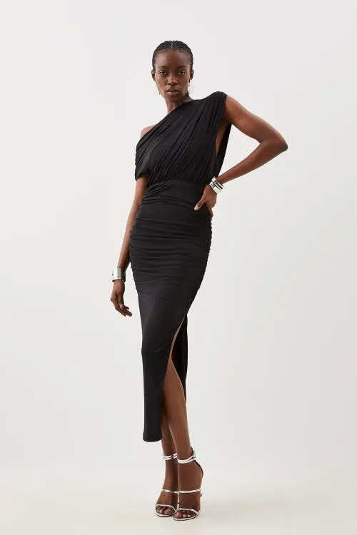 Karen Millen Asymmetric Neckline Midi Dress - Black