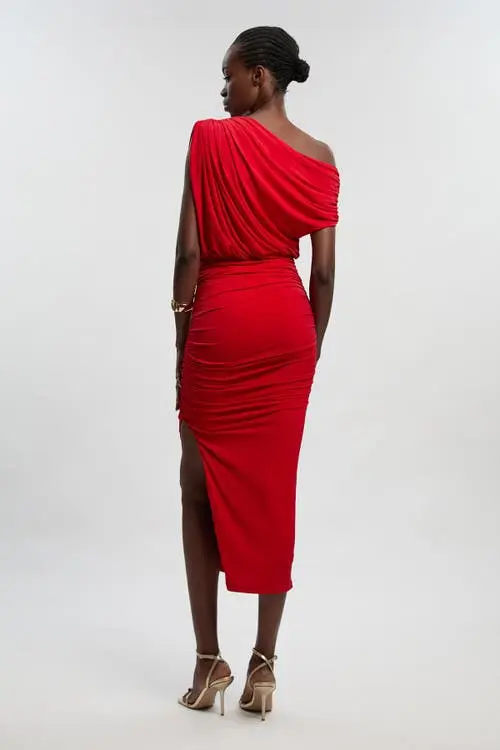 Karen Millen Asymmetric Neckline Midi Dress - Red