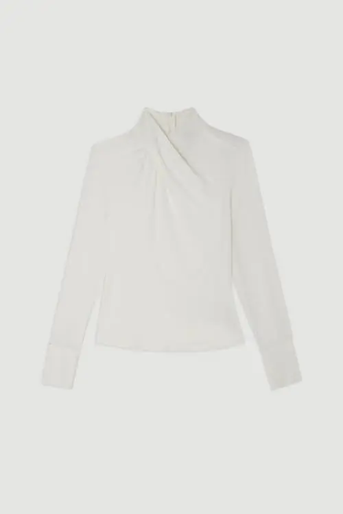 Karen Millen Jersey And Georgette Mix High Neck Top - Ivory