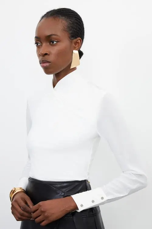 Karen Millen Jersey And Georgette Mix High Neck Top - Ivory