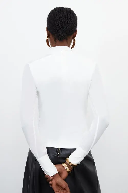Karen Millen Jersey And Georgette Mix High Neck Top - Ivory