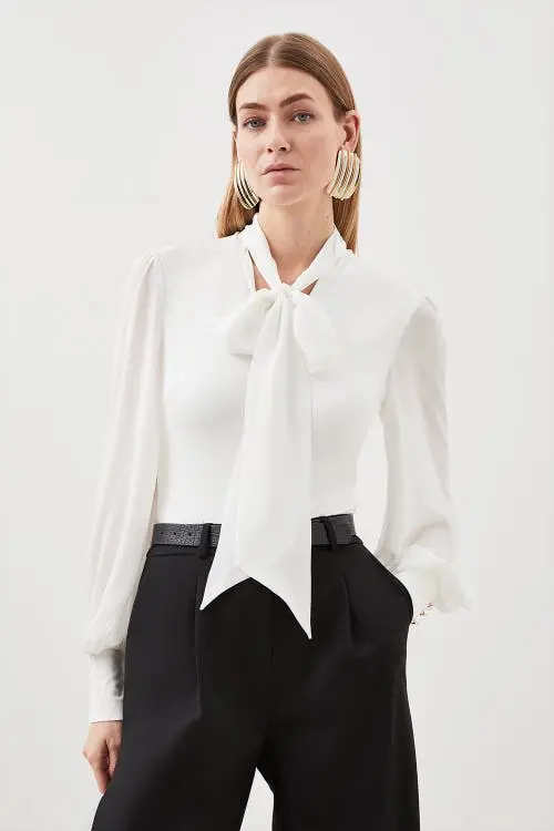 Karen Millen Tie Neck Long Sleeve Bodysuit