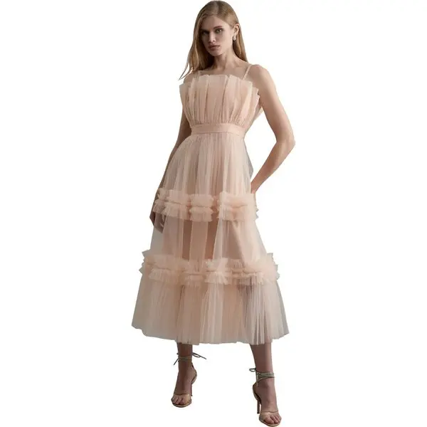 Karen Millen Tulle Bandeau Tiered Midi Dress