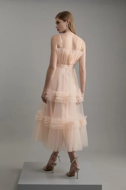 Karen Millen Tulle Bandeau Tiered Midi Dress