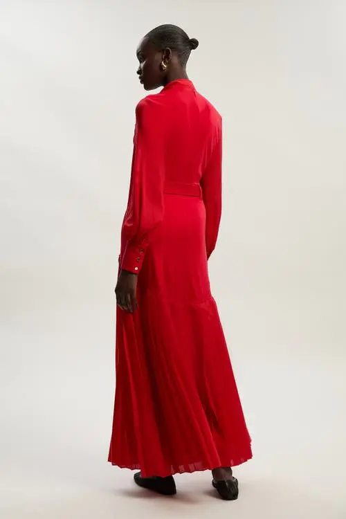 Karen Millen Jersey Ponte Georgette Mix Maxi Dress - Red