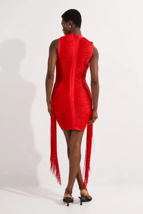 Karen Millen Knit Tassel Mini Dress - Red