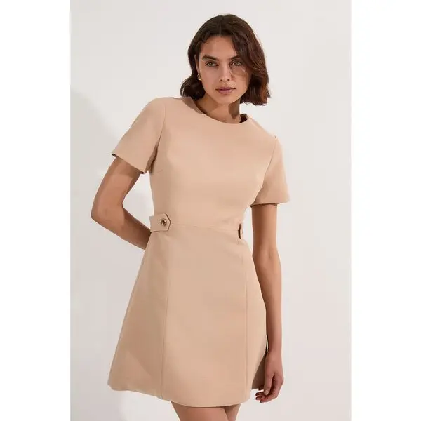 Karen Millen Tab Detail Tailored Mini Dress - Camel