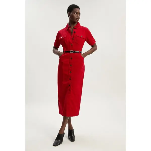 Karen Millen Petite Denim Shirt Dress - Red