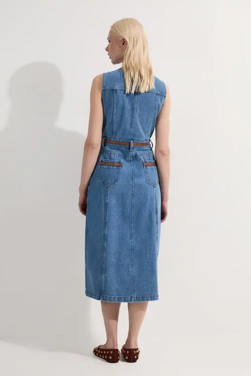 Karen Millen Petite Sleeveless Midi Denim Shirt Dress