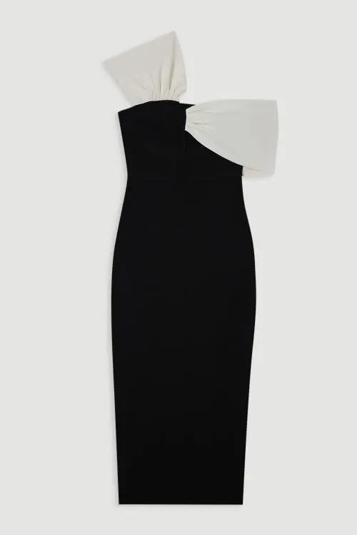Karen Millen Figure Form Asymmetric Strap Knit Midi Dress - Black