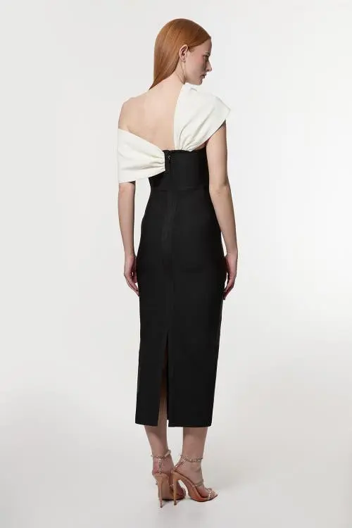 Karen Millen Figure Form Asymmetric Strap Knit Midi Dress - Black