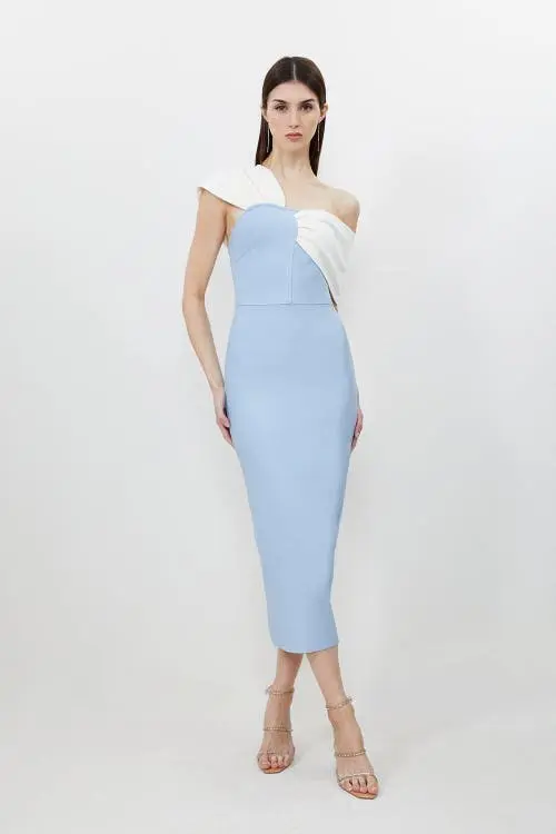 Karen Millen Figure Form Asymmetric Strap Knit Midi Dress - Light Blue