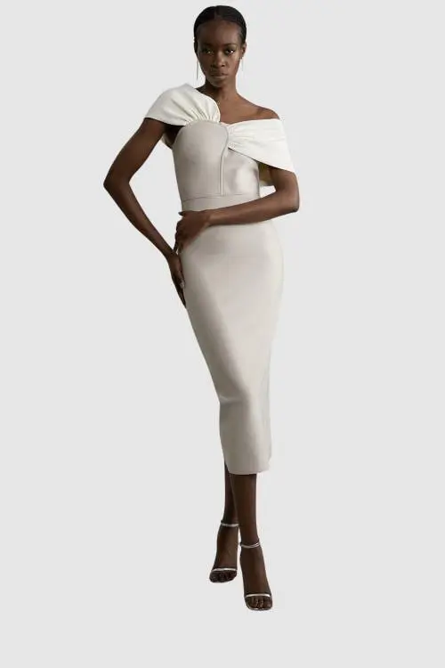 Karen Millen Figure Form Asymmetric Knit Midi Dress - Neutral