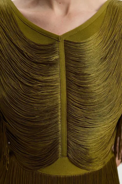 Karen Millen Draped Fringe Knitted Top - Olive