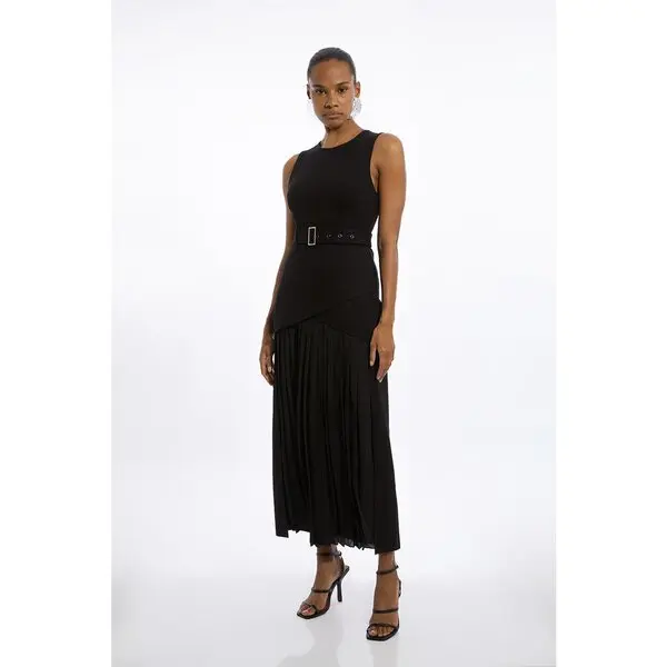 Karen Millen Jersey Pleated Maxi Dress - Black