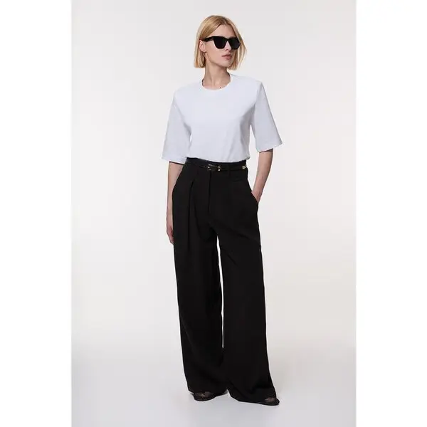 Karen Millen High Waisted Wide Leg Tailored Trousers - Black