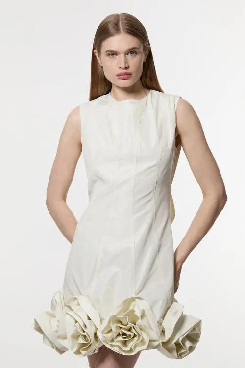 Karen Millen Taffeta Rosette Woven Mini Dress - Pearl
