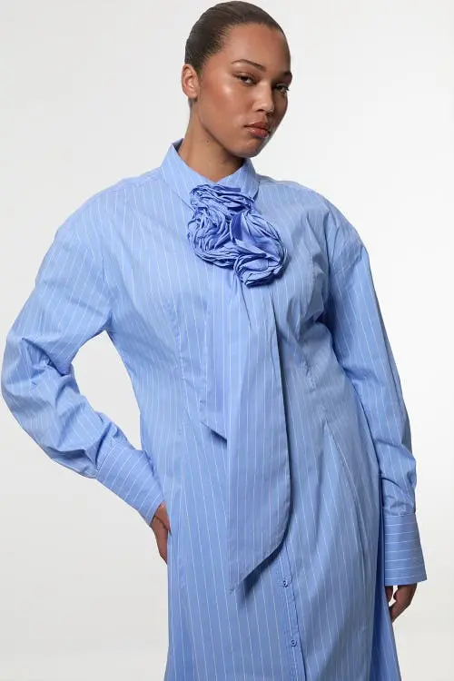 Karen Millen Striped Rosette Shirt Maxi Dress
