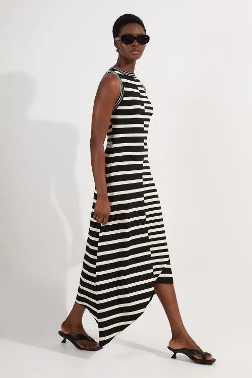 Karen Millen Stripe Sleeveless Knitted Midi Dress