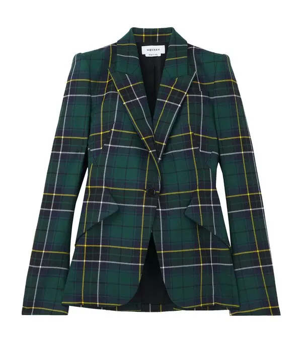 Alexander Mcqueen Wool Tartan Single-Breasted Blazer Blue