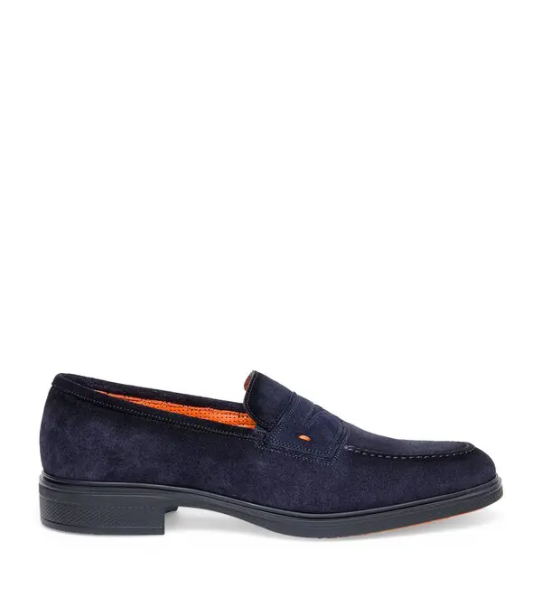 Santoni Suede Penny Loafers - Navy