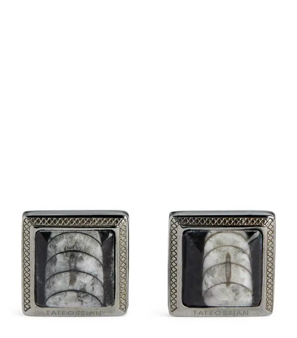 Tateossian Square Engraved Enamel Cufflinks - Silver