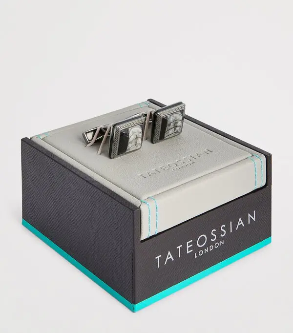 Tateossian Square Engraved Enamel Cufflinks