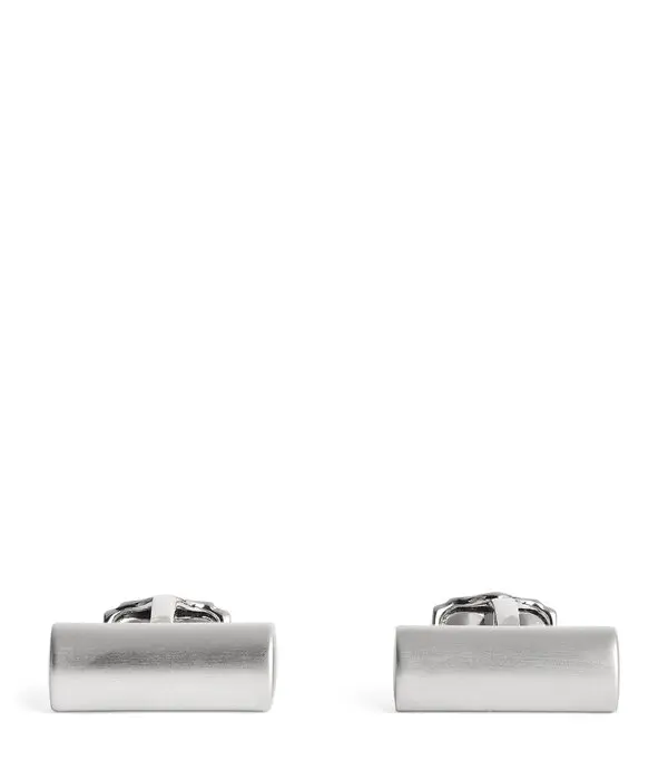 Tateossian White Bronze-plated Cylinder And Enamel Cufflinks - Black
