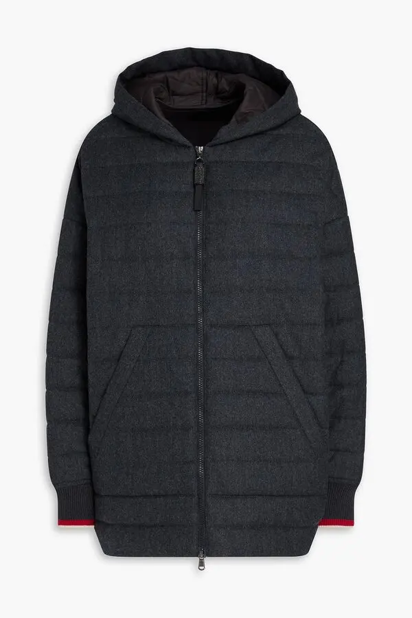 Brunello Cucinelli Bead-embellished Quilted Wool-felt Hooded Jacket