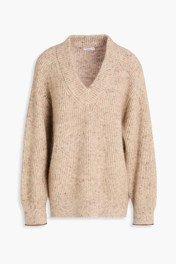 Brunello Cucinelli Donegal Ribbed Wool-blend Sweater - Sand