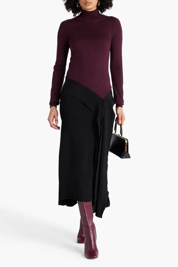 Victoria Beckham Draped Crepe And Wool Turtleneck Maxi Dress
