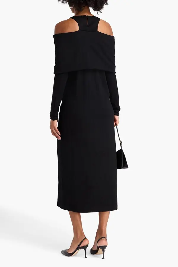 Brunello Cucinelli Cold-shoulder Wool-blend Jersey Midi Dress