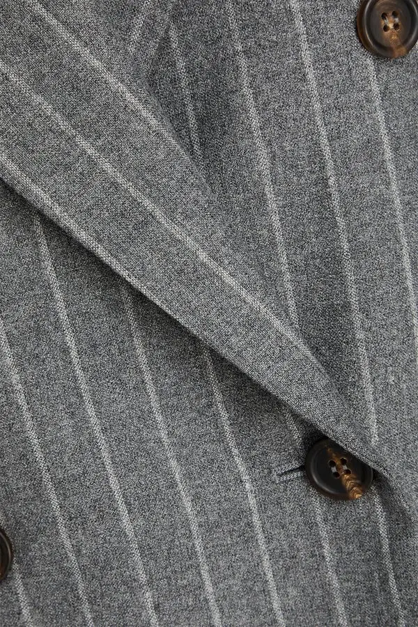 Brunello Cucinelli Double-breasted Pinstriped Wool Blazer - Gray