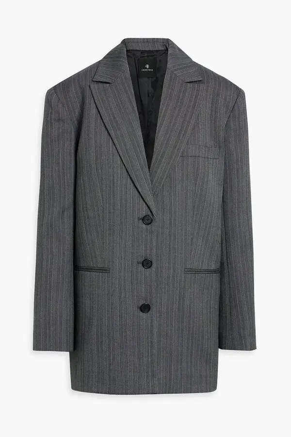 ANINE BING Declan Striped Wool-blend Jacquard Blazer - Gray