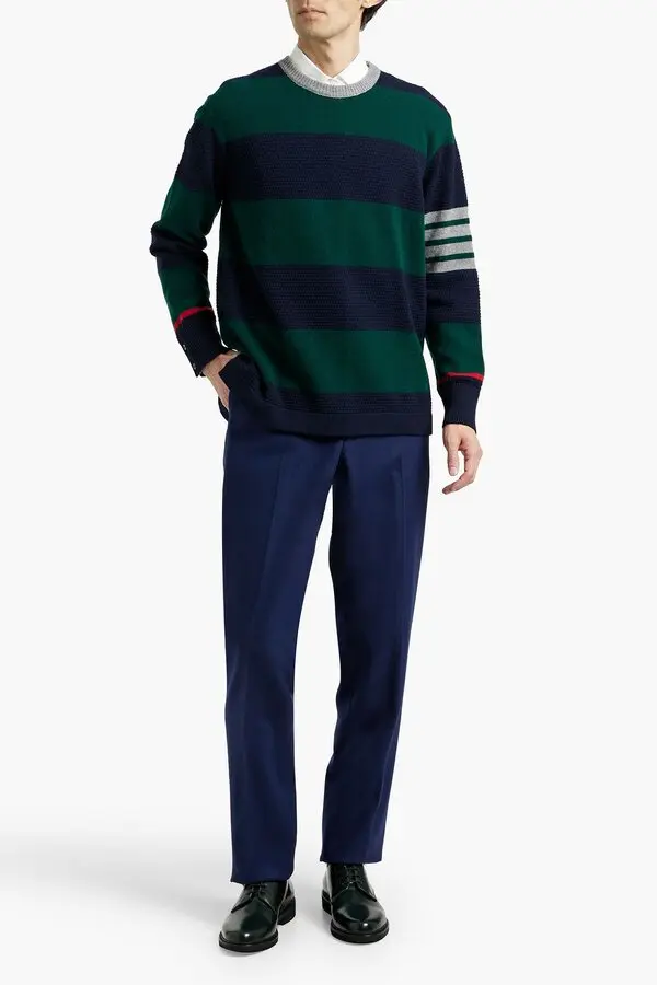 Thom Browne Tapered Wool-flannel Pants - Navy