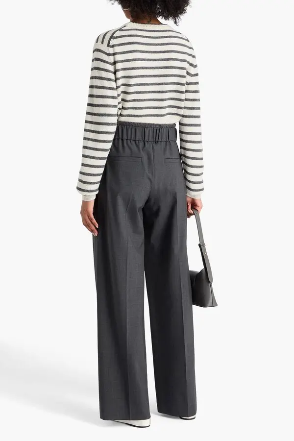Brunello Cucinelli Bead-embellished Wide-leg Wool-blend Pants - Charcoal