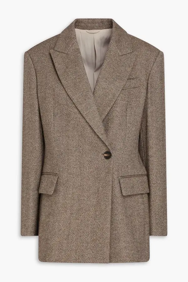 Brunello Cucinelli Double-breasted Herringbone Wool-blend Blazer